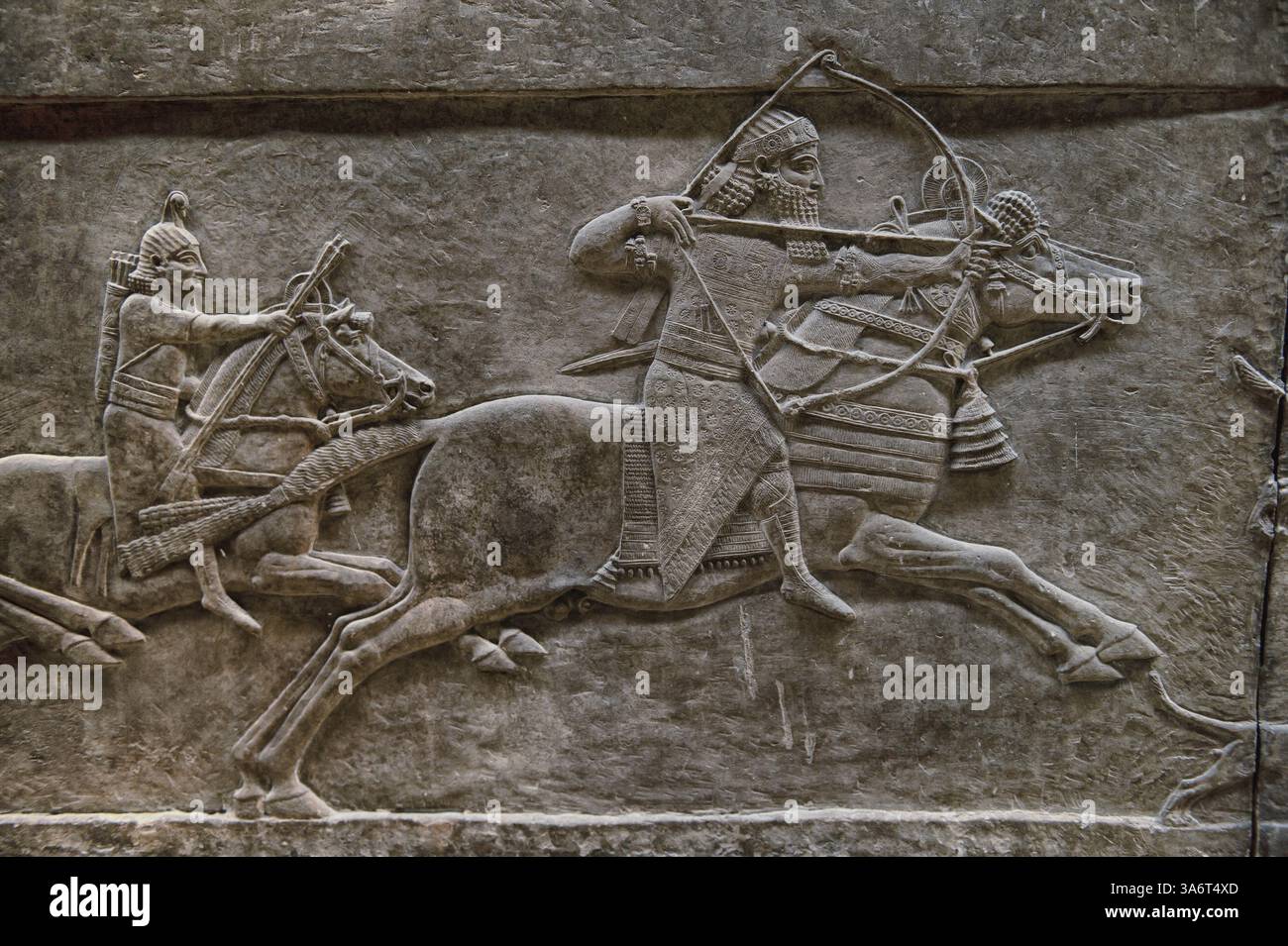 Assyrian bas relief sculpture panel depicting King Ashurnasirpal lion ...