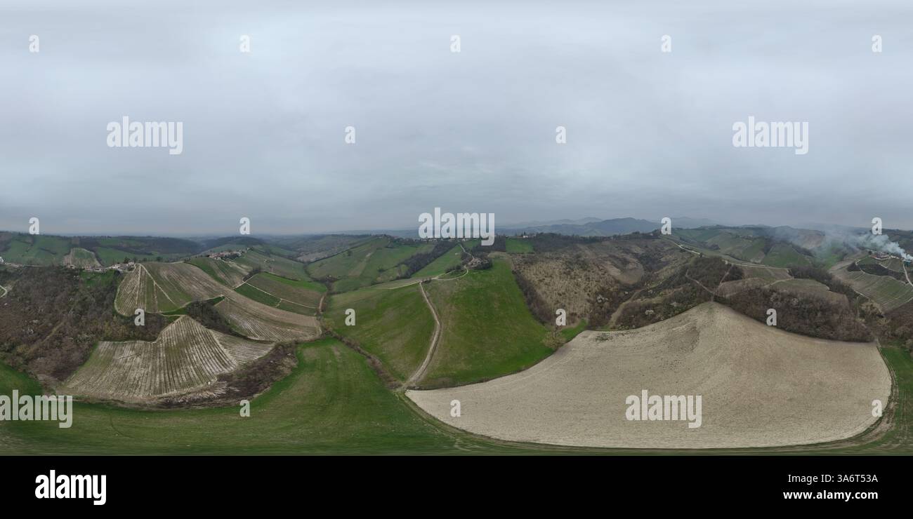 Aerial view of vineyards and hills in Martani, a small village in the ...