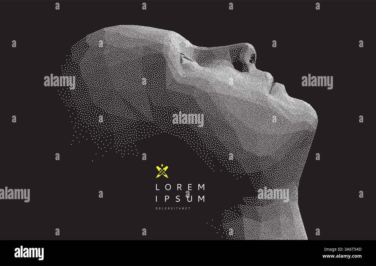Man looking up. Abstract digital human head. Cover design template ...