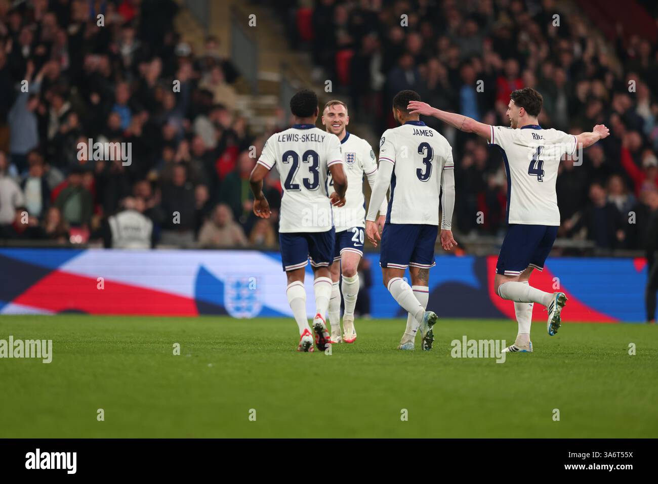 Reece James of England celebrates with Myles Lewis Skelly of England ...
