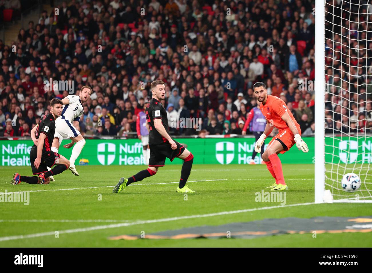 Harry Kane of England scores for 2-0 - England v Albania, FIFA World ...