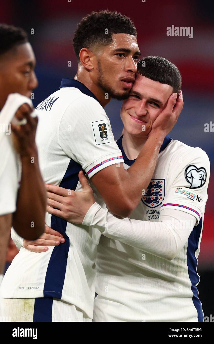 Jude Bellingham of England celebrates the 2-0 win with Phil Foden ...