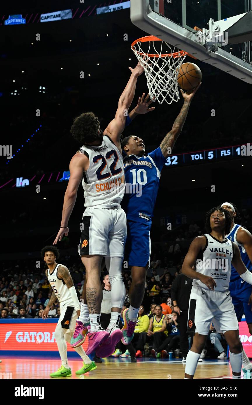 Capitanes Guard Kyle Rose #10 drives to the basket during the NBA G ...