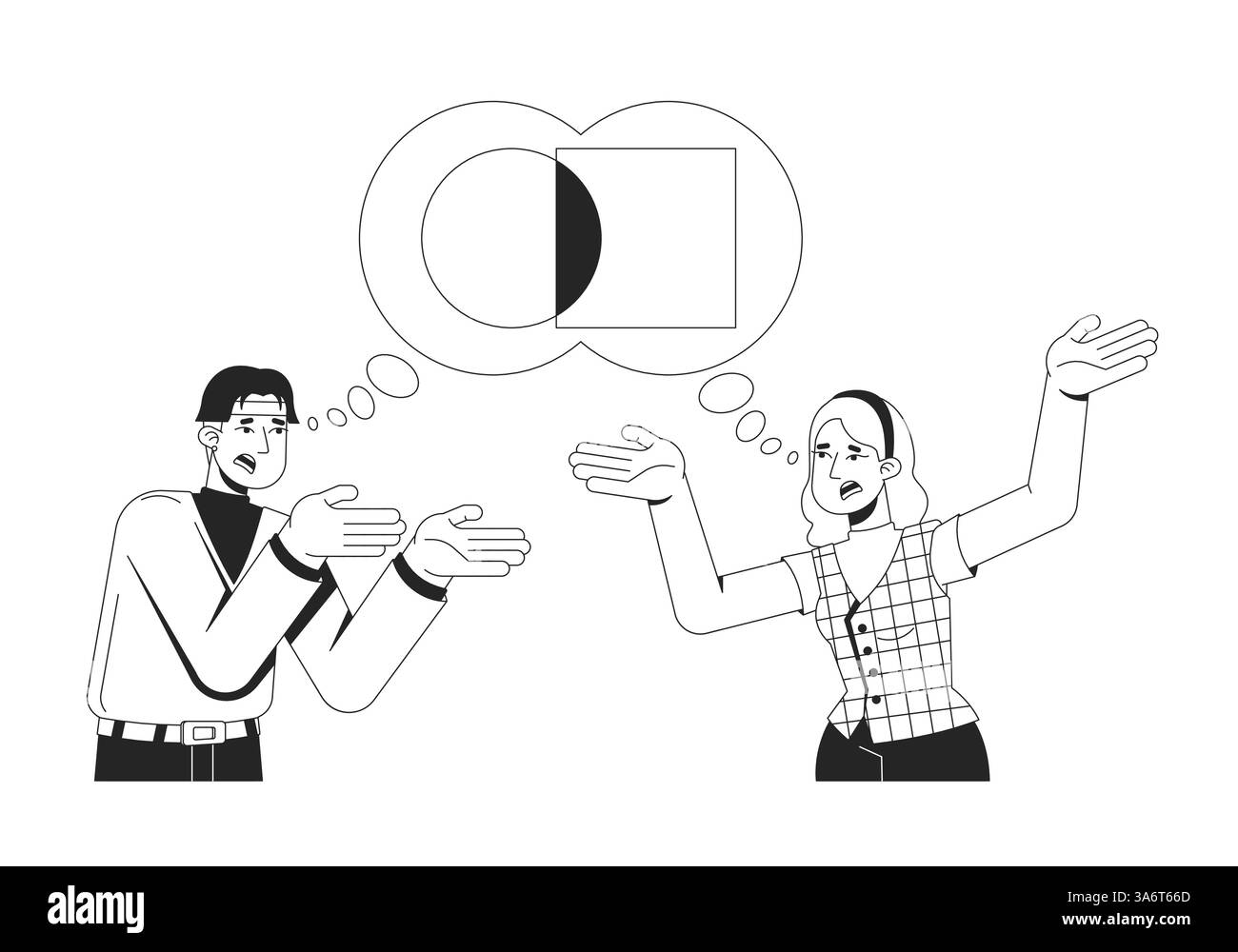 Miscommunication and disagreement line illustration concept Stock ...