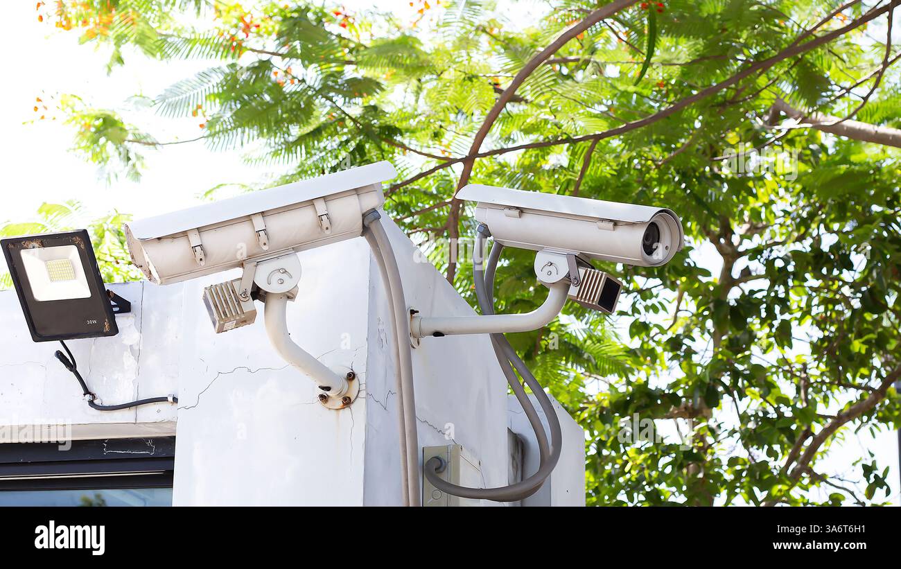 CCTV cameras installed outside the building safety protection concept ...