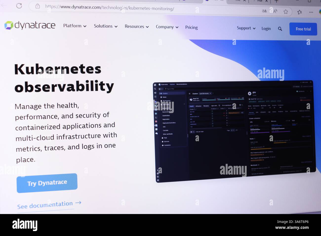 Kubernetes observability dashboard on dynatrace website interface Stock ...