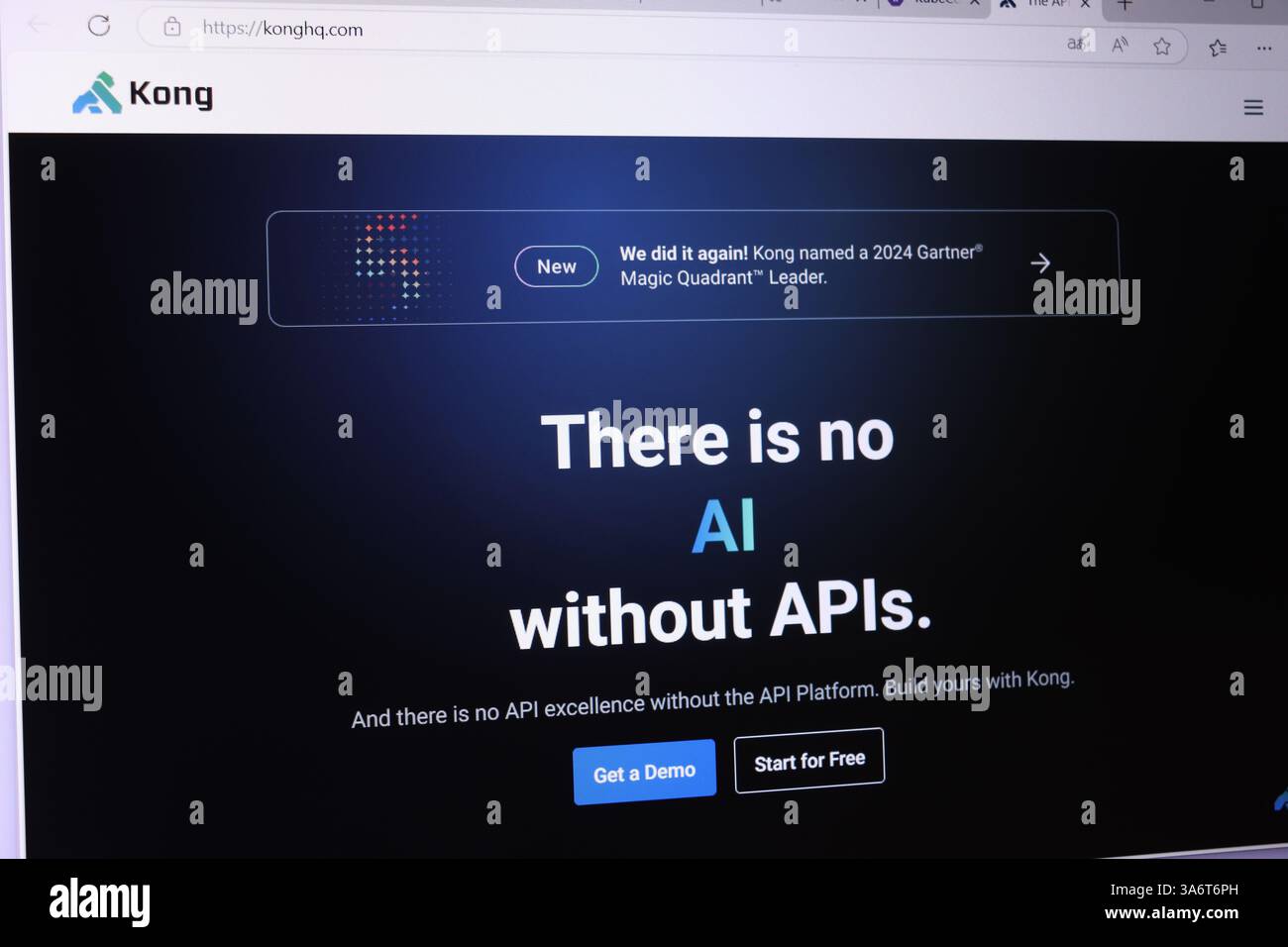 Kong website home page with ai and api call to action Stock Photo - Alamy
