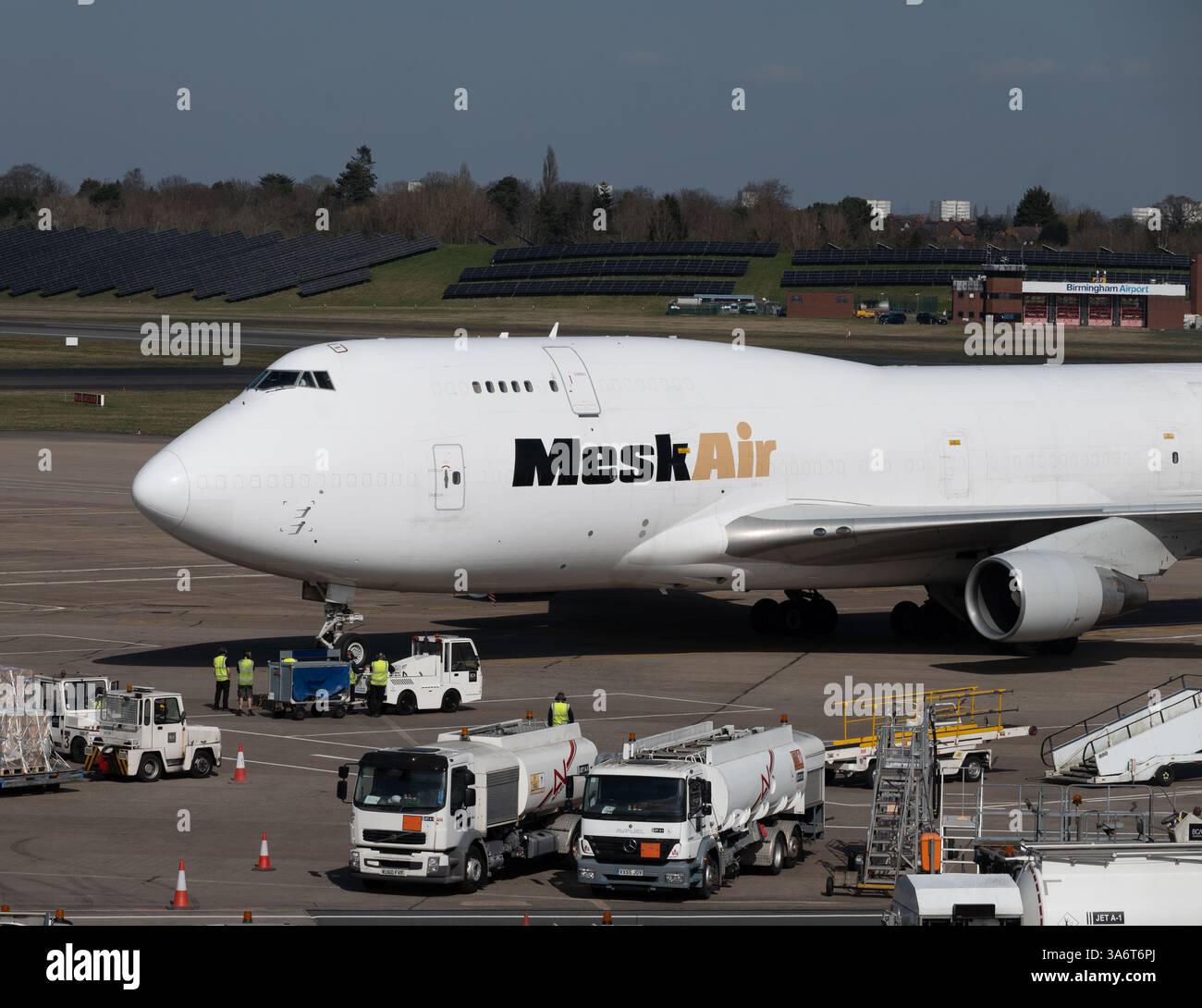 Mesk Air Boeing 747-4H6 (BDSF) at Birmingham Airport cargo terminal, UK ...