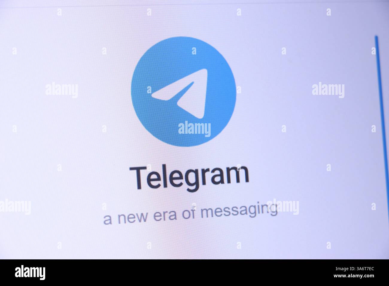 Telegram logo and tagline on screen displayed in blue and white Stock ...