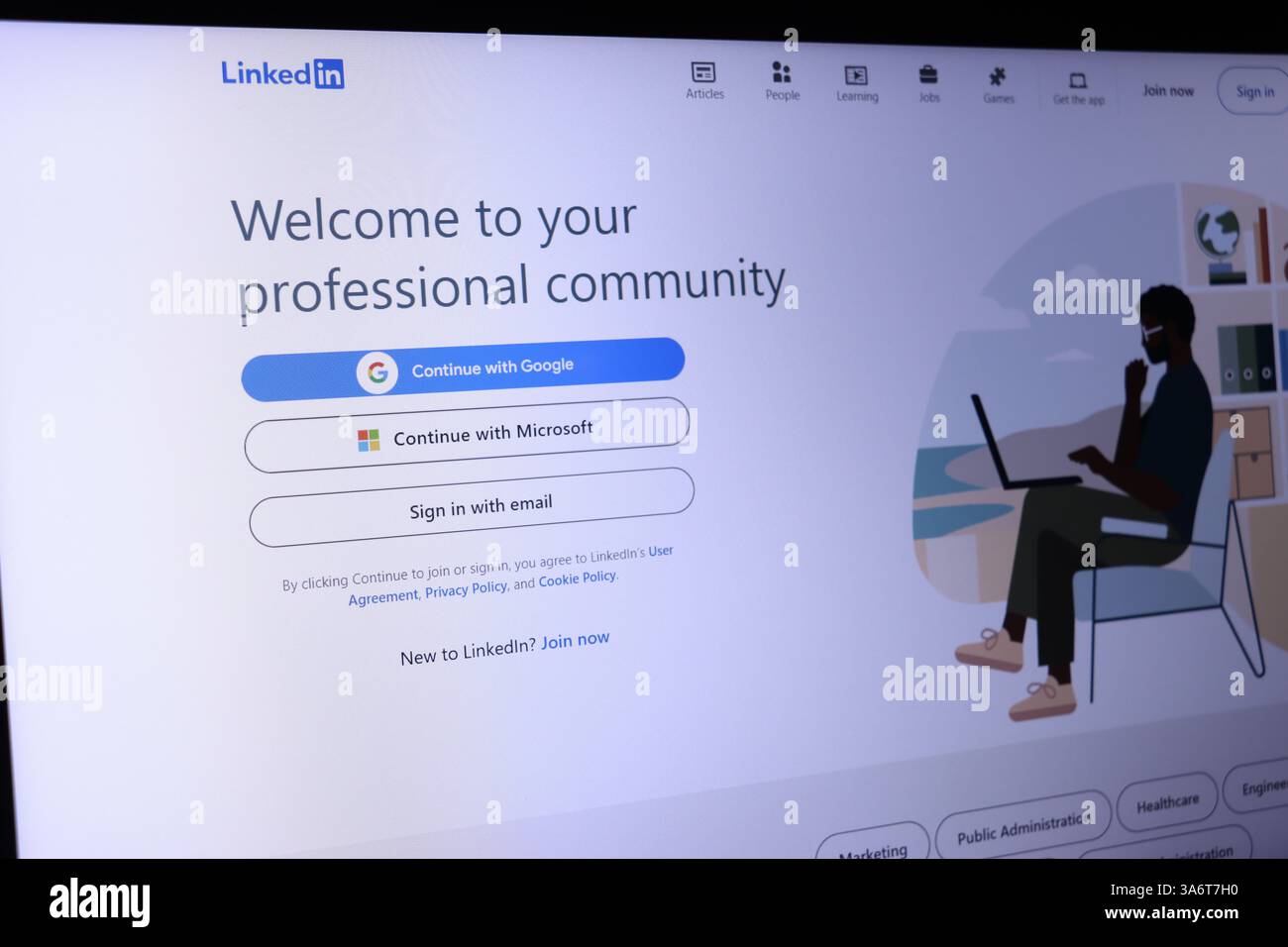 Linkedin sign-in page with login options displayed on computer screen ...