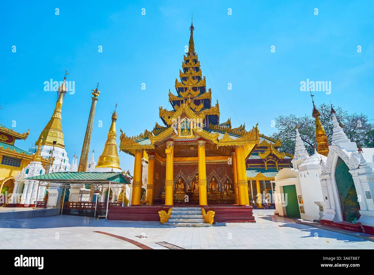 The scenic Image House with gilt interior in the middle of circle alley of Shwedagon Zedi Daw ...