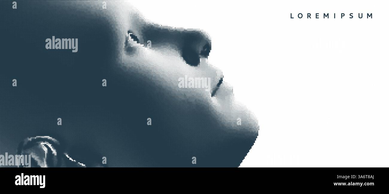 Man looking up. Abstract digital human head. Illustration of an man's ...