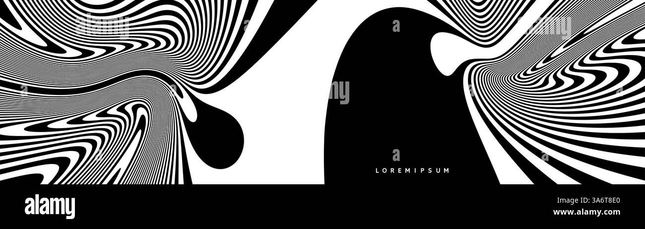 Psychedelic pattern with melting and distorting lines. The geometric background by stripes. 3d ...