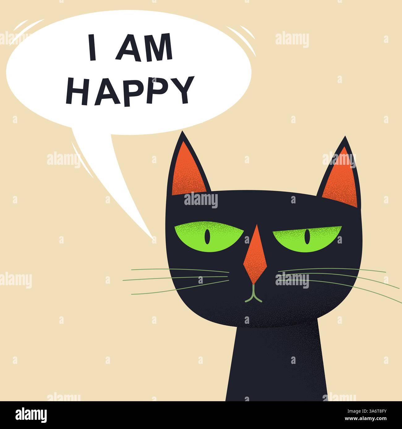 Funny Black Cat with Sarcastic Expression. Vector illustration Stock ...