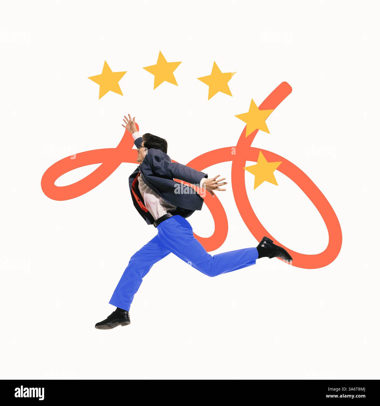 Man running with stars. Dynamic illustration of customer journey ...