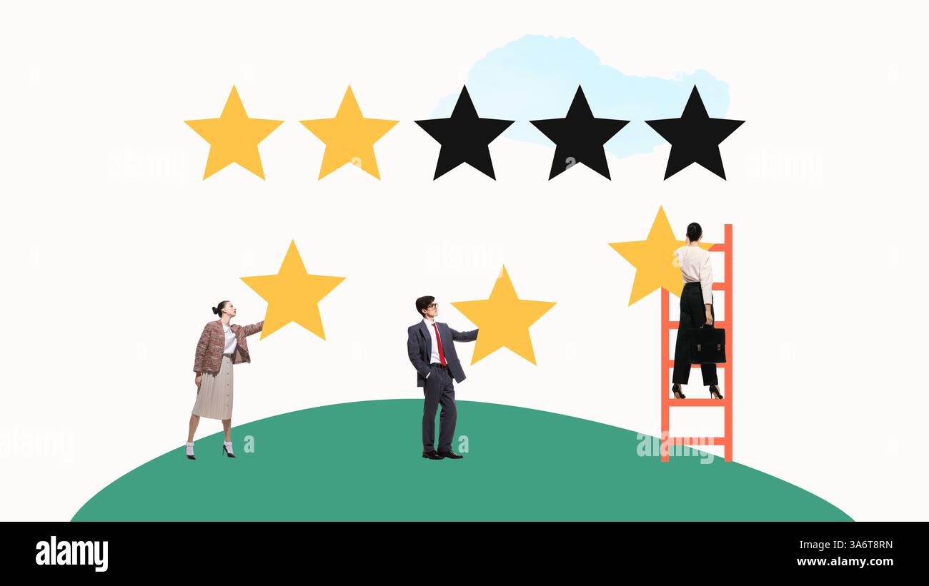People placing rating stars. Collective evaluation and testimonial ...