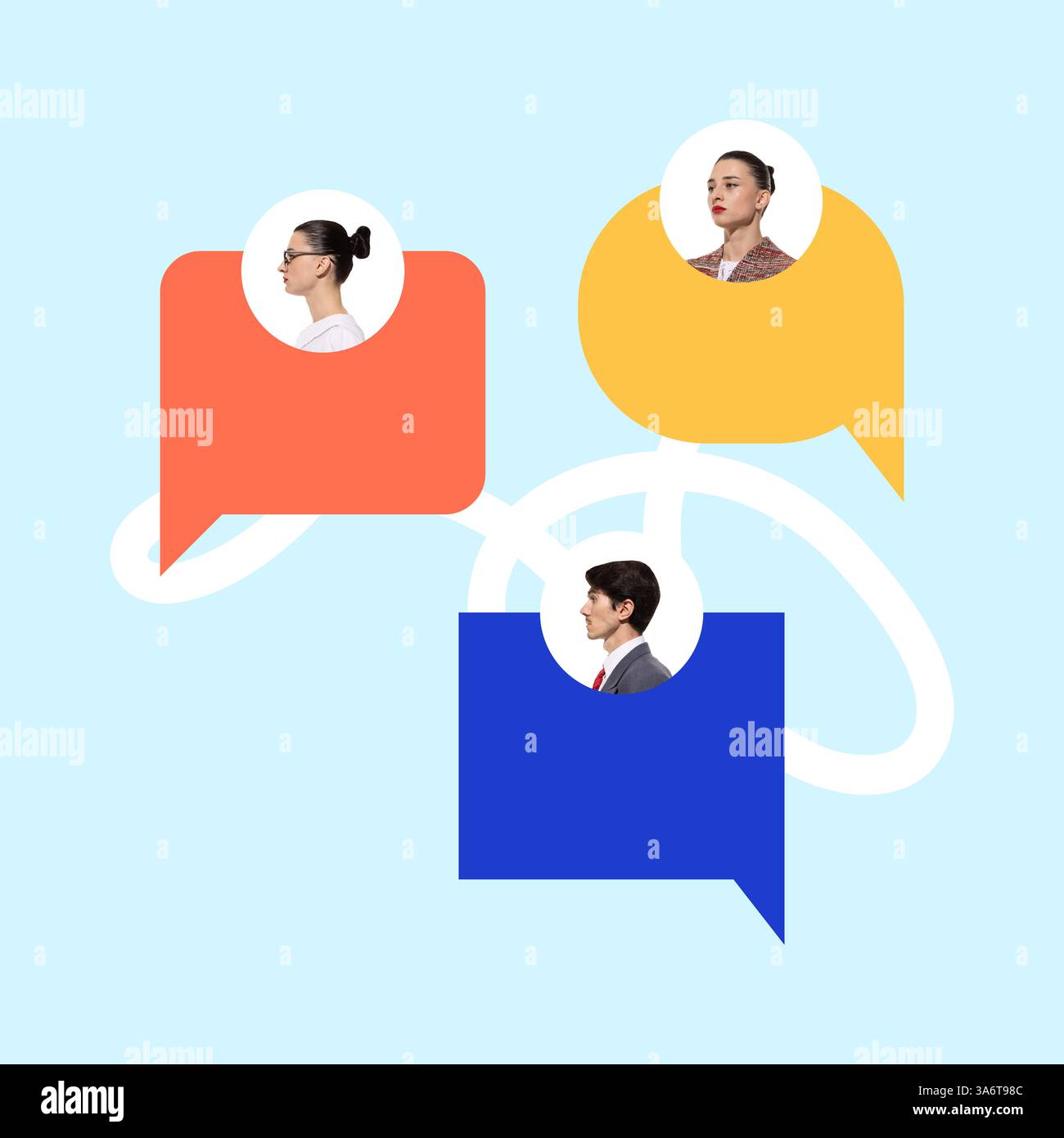 People interface in speech bubbles. Communication of customer, profiles ...