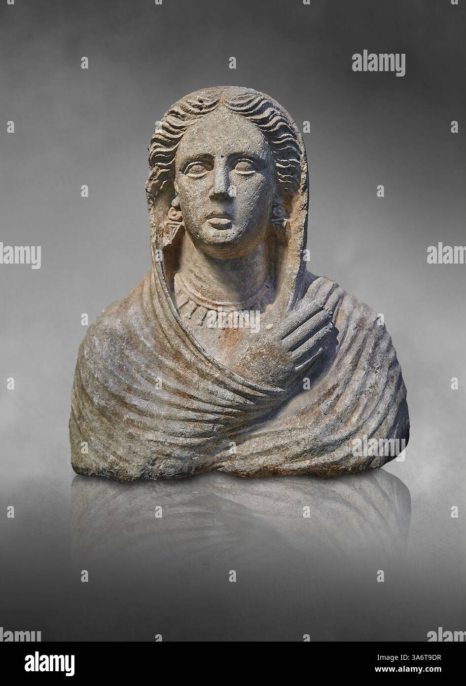 Roman limestone Hellenistic style portrait funerary bust of a veiled ...