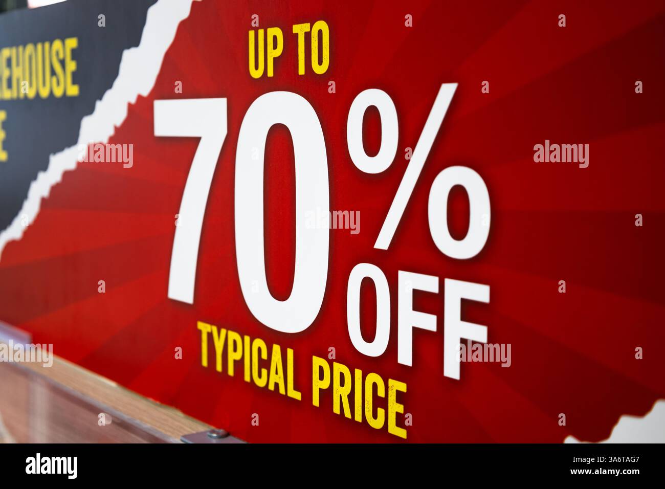 Bold Red Sale Sign Advertising Up to 70 Percent Off Typical Price in ...