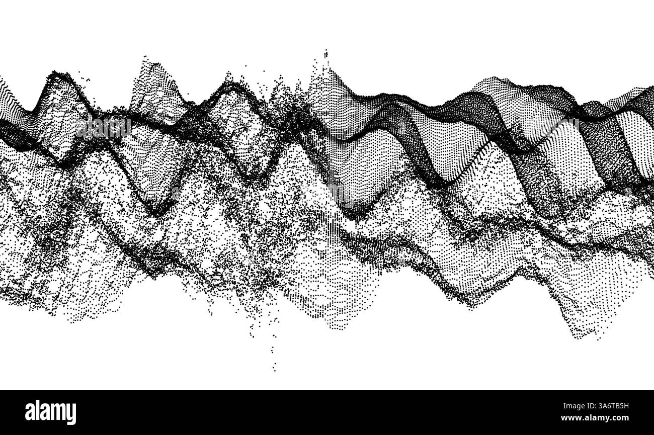 Wavy grid background. 3d abstract vector illustration with particle ...