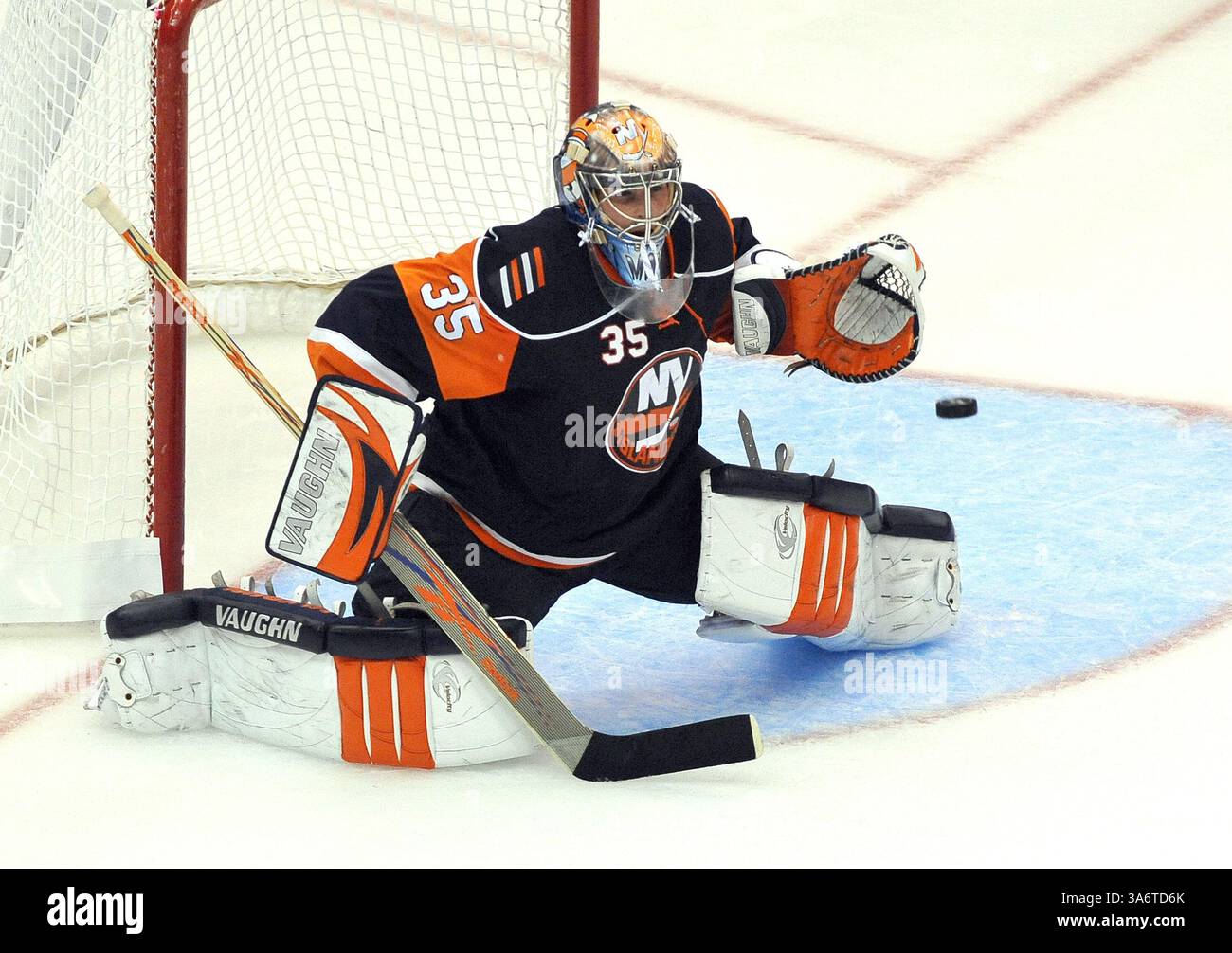 Oct. 11, 2008 - New York Islanders goalie Joey MacDonald makes a save ...