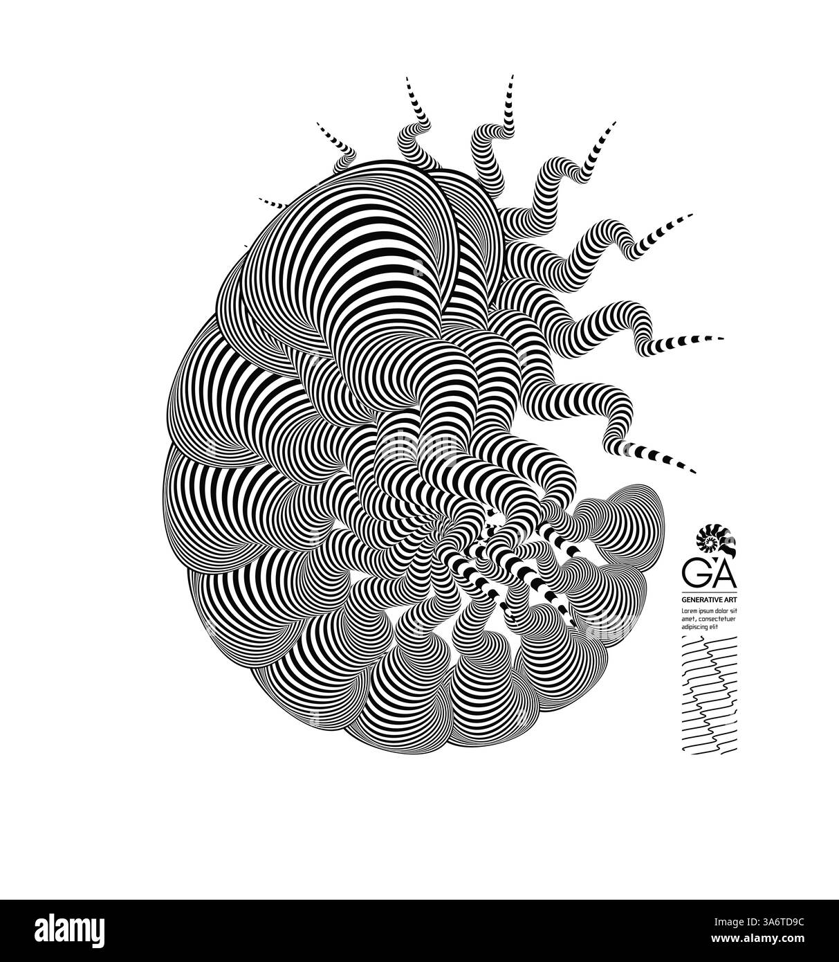 Abstract element for print or design. Black and white 3d art. Vector ...