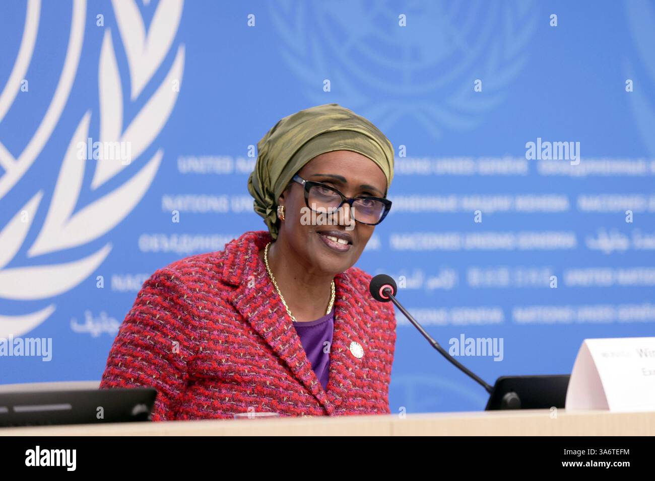 Winnie Byanyima, Executive Director of UNAIDS, speaks during a press ...