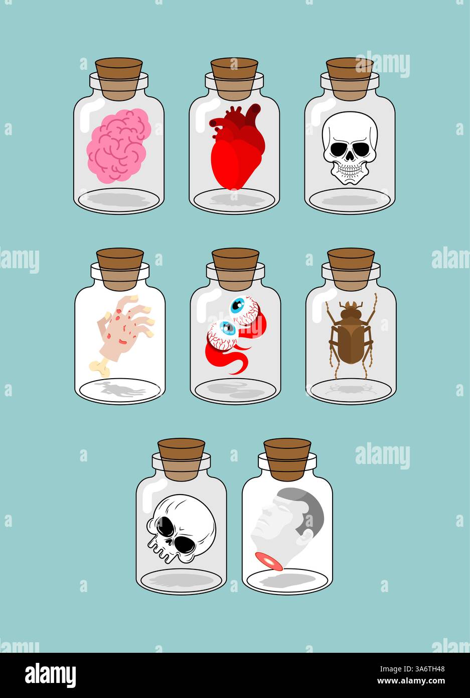 Alchemical jars set. Witches' potions. Pickled body parts. Horrible ...