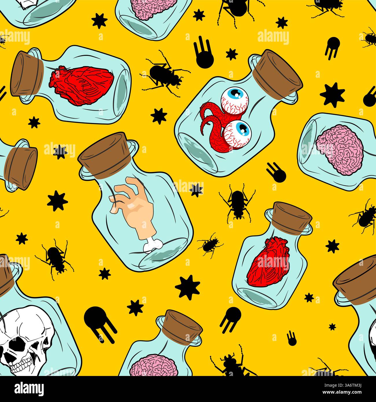 Alchemical pattern seamlesst. Witches' potions background. Pickled body ...
