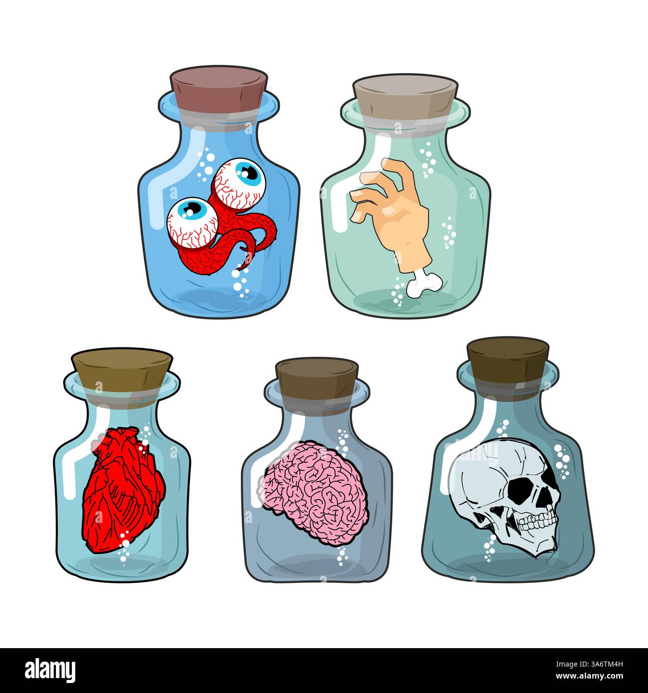 Alchemical jars set. Witches' potions. Pickled body parts. Horrible ...