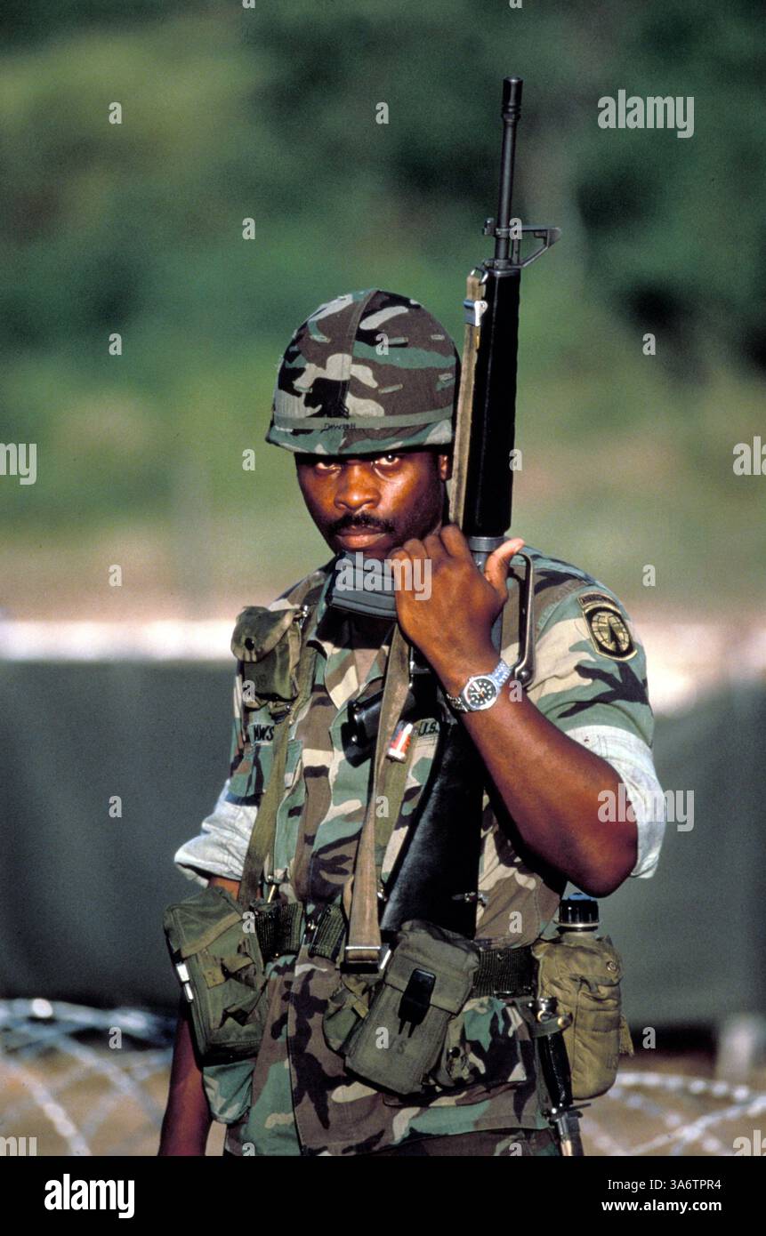 Nov 05, 1983; St. George's, GRENADA; A soldier pictured in Grenada ...
