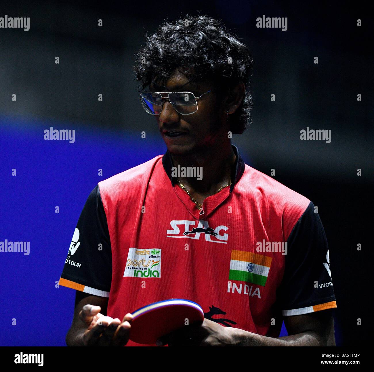 Chennai, India. 25th March, 2025. Italy’s Carlo Rossi won against India’s Prayesh Suresh 3-0 in ...