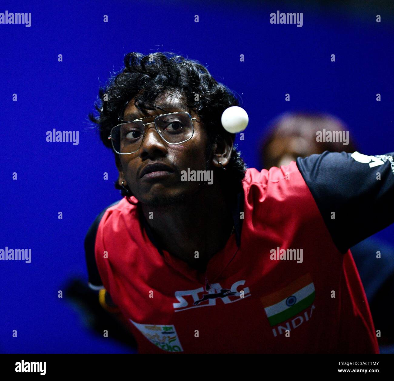 Chennai, India. 25th March, 2025. Italy’s Carlo Rossi won against India’s Prayesh Suresh 3-0 in ...