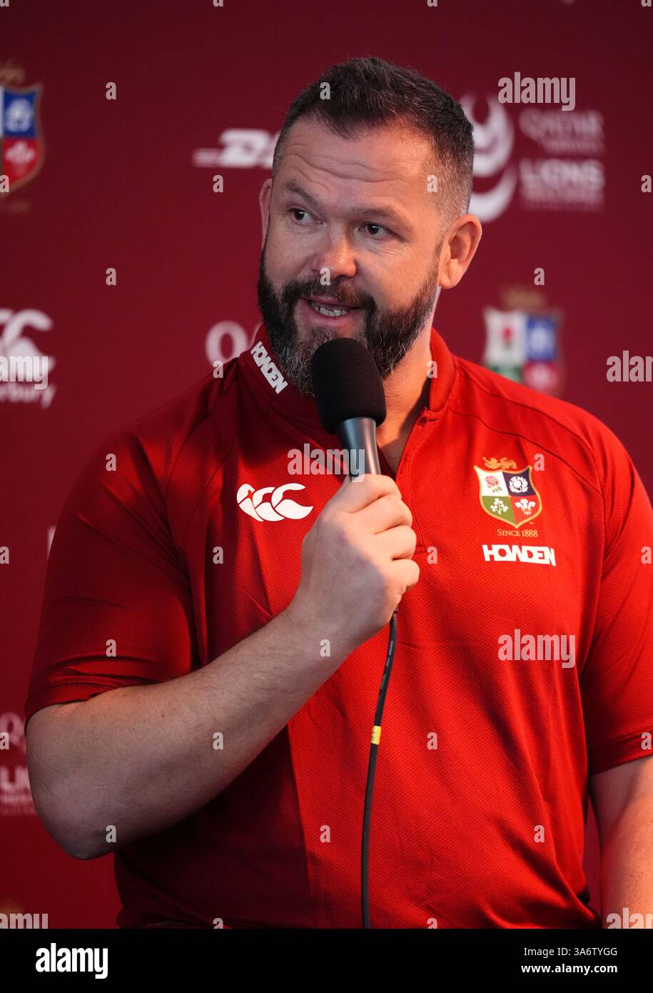 British and Irish Lions head coach Andy Farrell at Johnson Gardens, London. Picture date ...