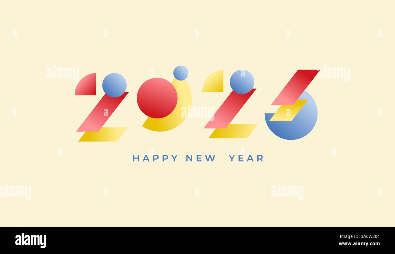 Happy New Year 2026 geometric shape style with bright gradient retro colour, celebration ...