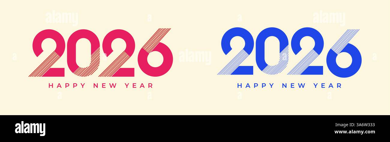 Happy New Year 2026 geometric shape and stipes line, celebration, greeting card, invitation ...