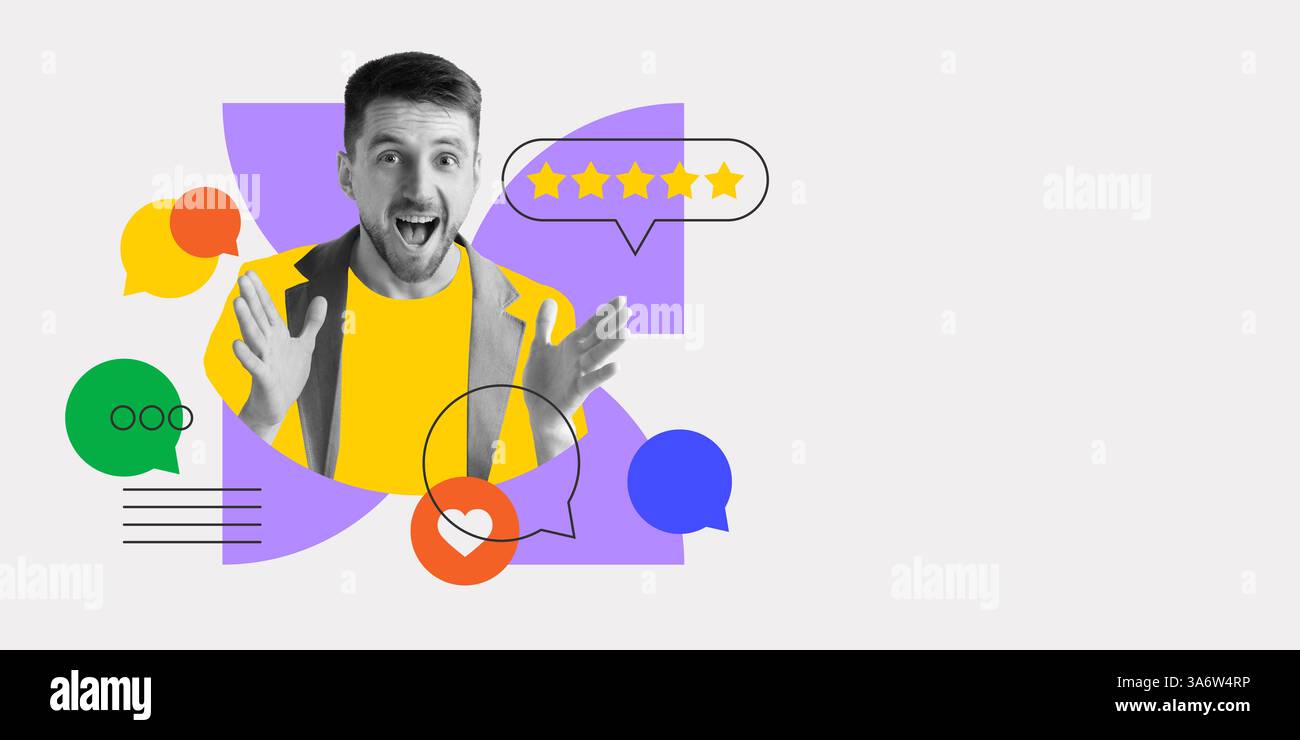 Happy client experience. Conceptual portrait of satisfied man with ...