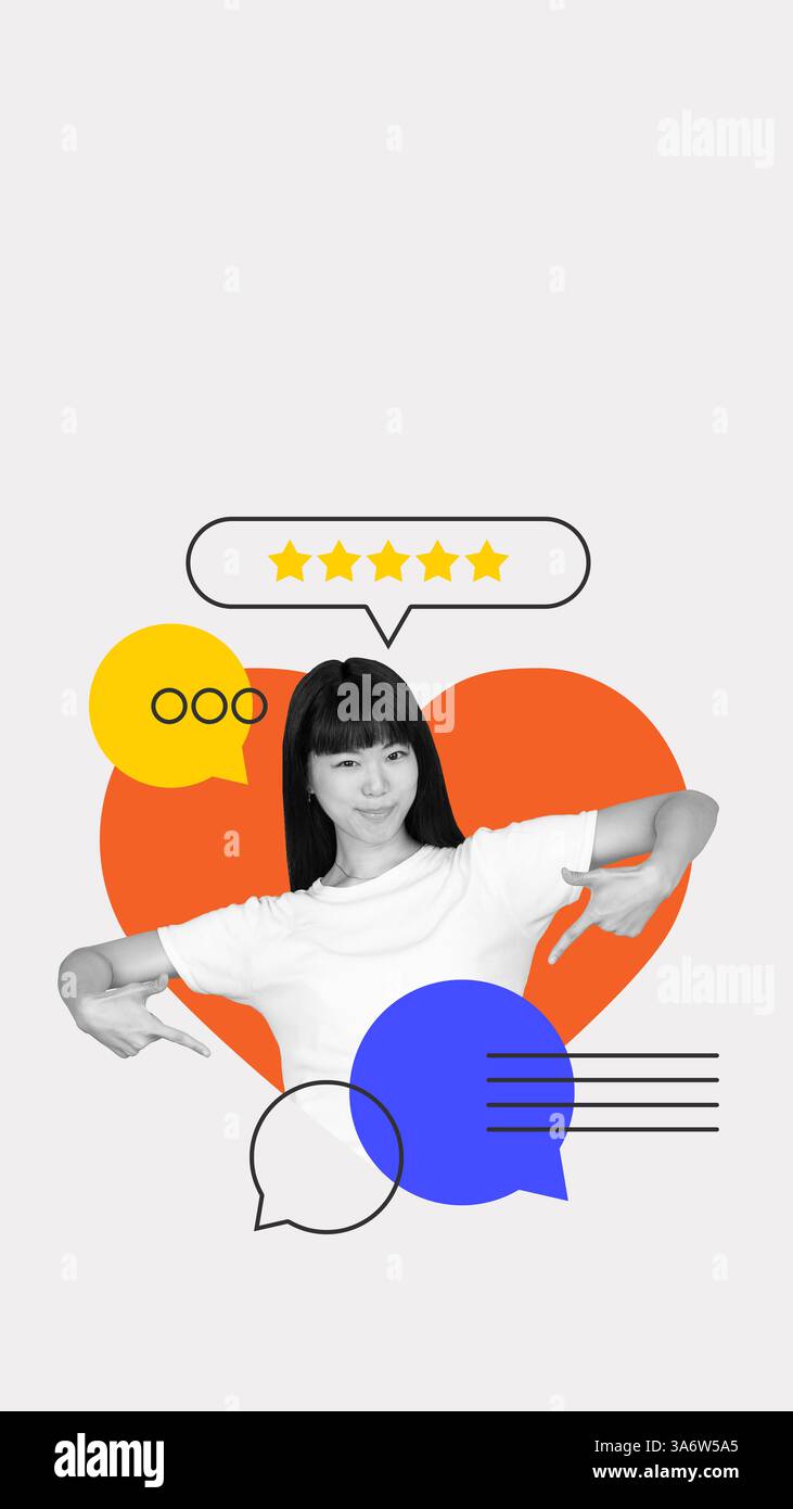 Positive emotion. Conceptual feedback illustration with cheerful girl ...