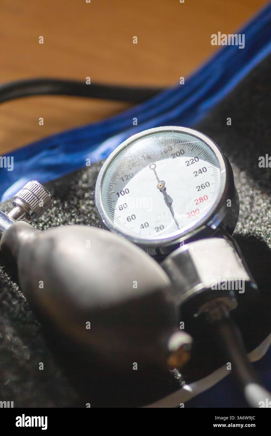 This is a detailed closeup view of a blood pressure monitor which is ...