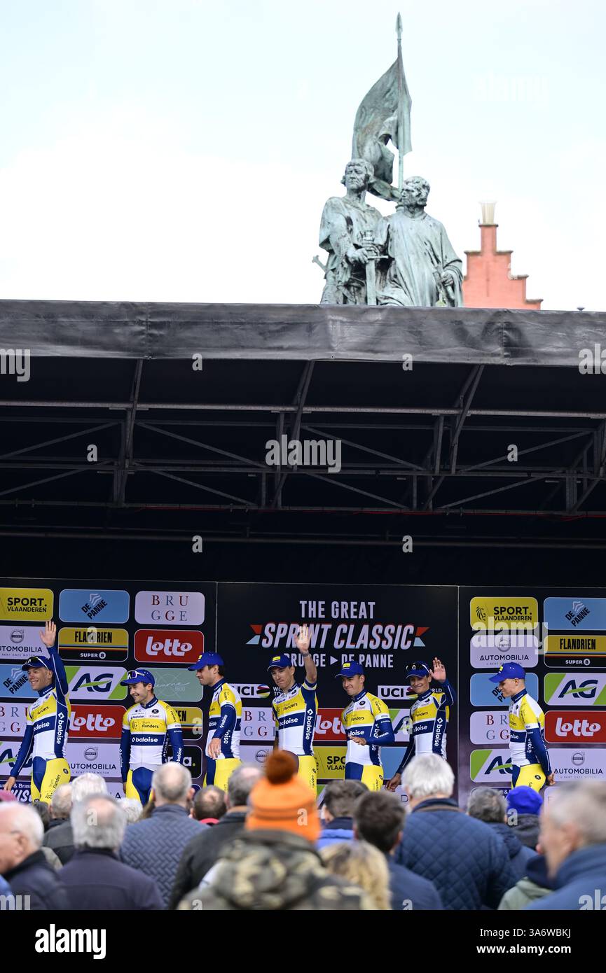 Team Flanders Baloise riders pictured at the start of the 'Classic Brugge-De Panne' men's elite ...