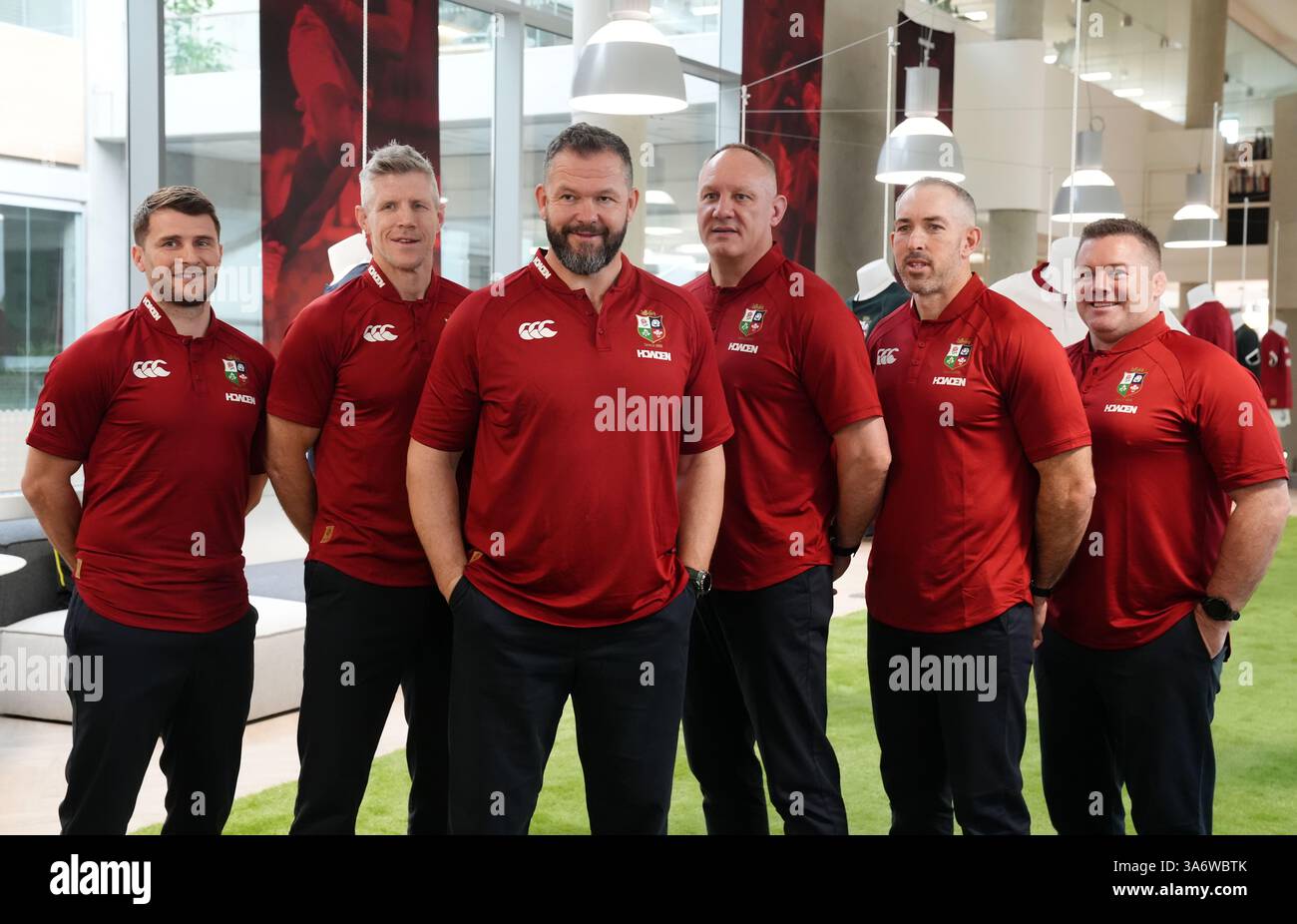 British and Irish Lions head coach Andy Farrell (third left) poses with his assistants Richard ...