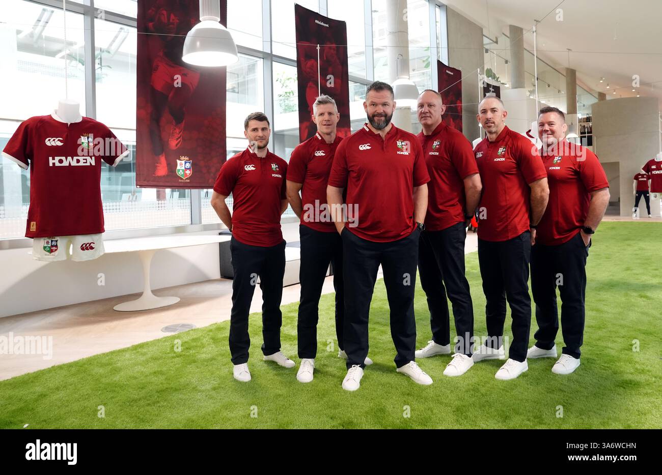 British and Irish Lions head coach Andy Farrell (third left) poses with his assistants Richard ...