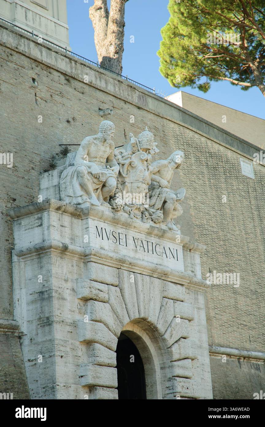 06/22/2019 - Rome, Italy: The grand entrance to the Vatican Museums, adorned with marble statues ...
