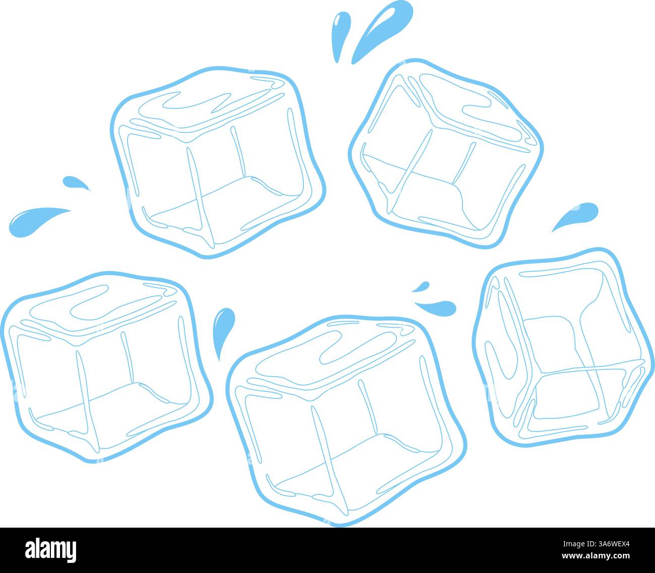Ice cubes set. Melted ice cube blocks for cold drink. Sketch symbol on ...
