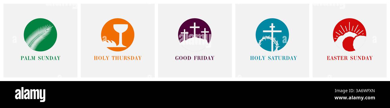 Easter Sunday holiday icons set for posters of Holy Week. Creative logo ...