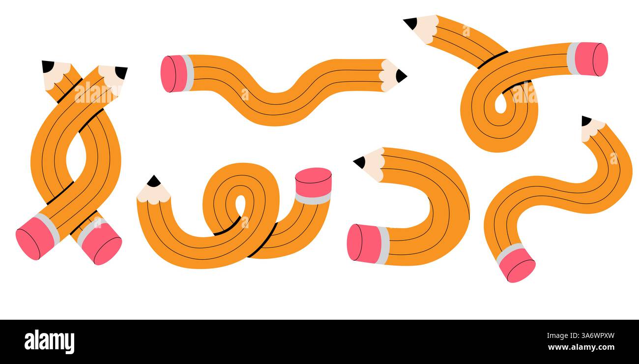 Pencils set vector illustration. Twisted flexible yellow simple pencil ...