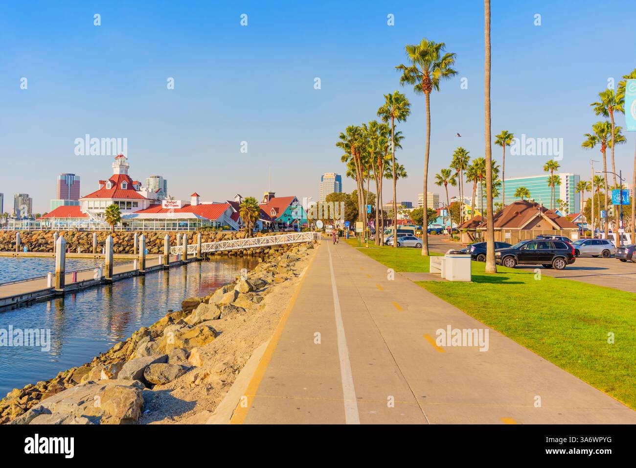 Long Beach, California - January 11, 2025: Vibrant shoreline path in ...