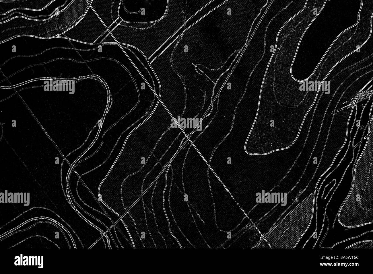 Old geological map black with white lines as background, contour lines ...