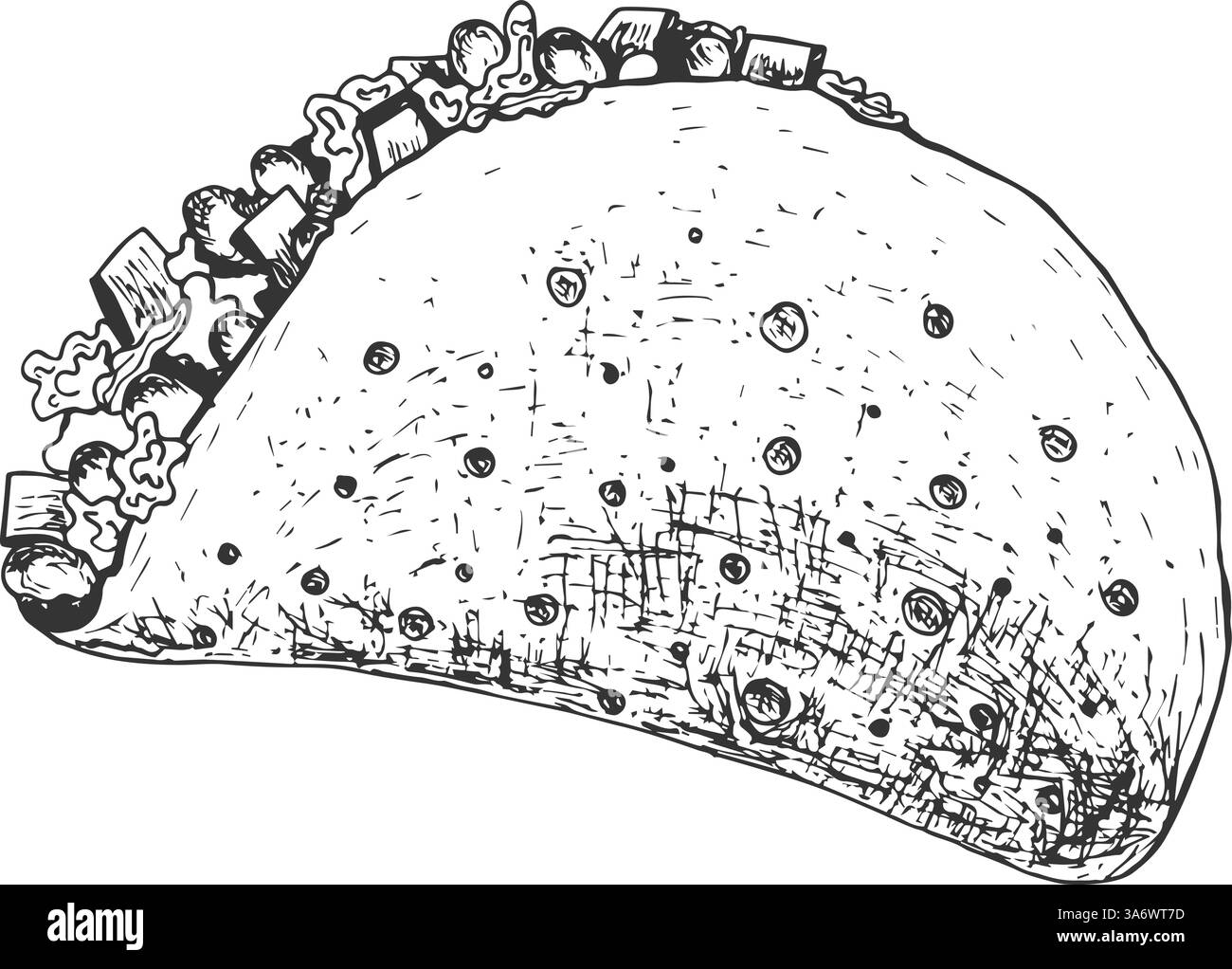 Black ink pen outline detailed mexican taco icon Stock Vector Image ...