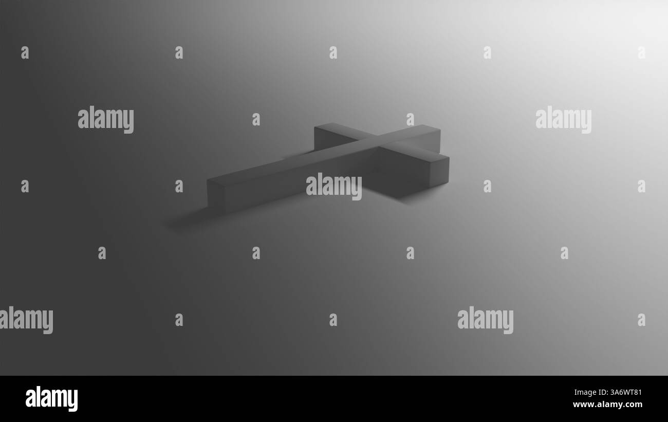 3D model of a white cross on a white background with deep shadows ...